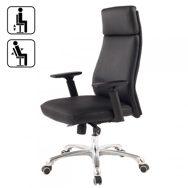 Amstyle Bürostuhl Porto Echtleder Schwarz ergonomisch mit Kopfstütze ...